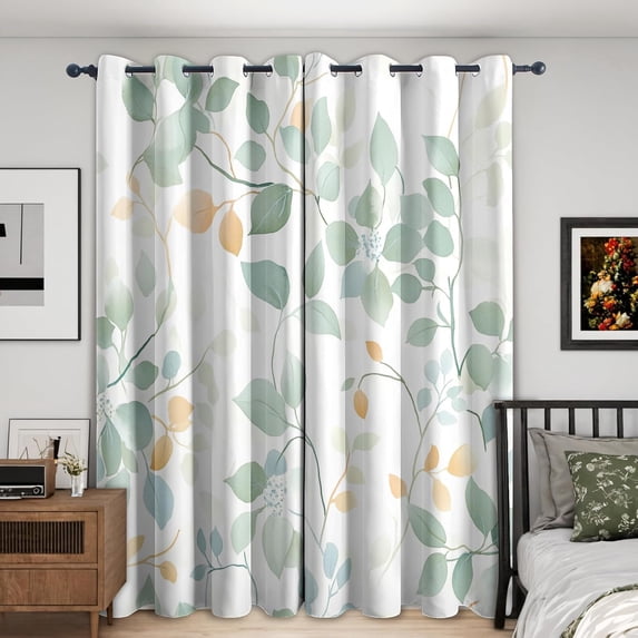 Green Leaf Blackout Curtains, Botanical Window Curtains with Grommets ...