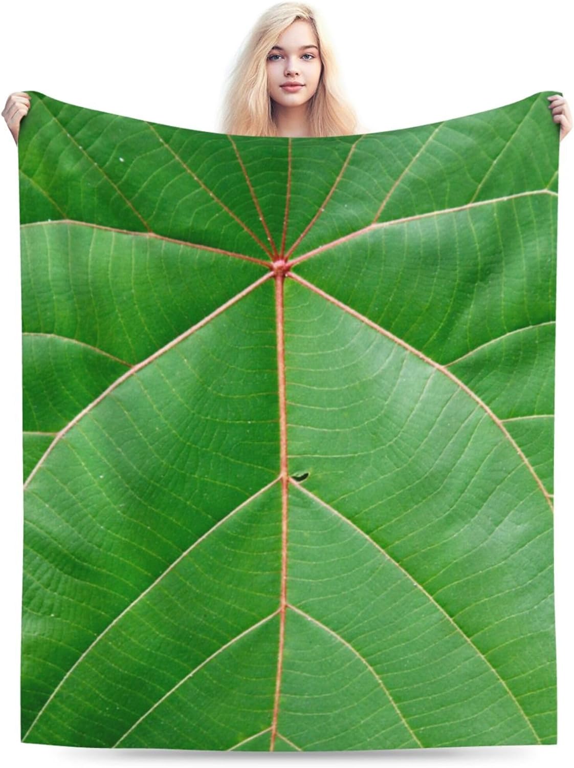 Green Leaf Blanket Flannel Plant Throw Blankets Soft Plush Giant Leaf ...