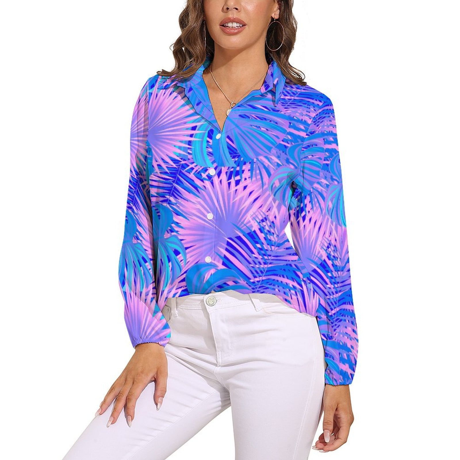 Green Leaf Blouse Long-Sleeve Foliage And Plants Pretty Blouses Woman ...