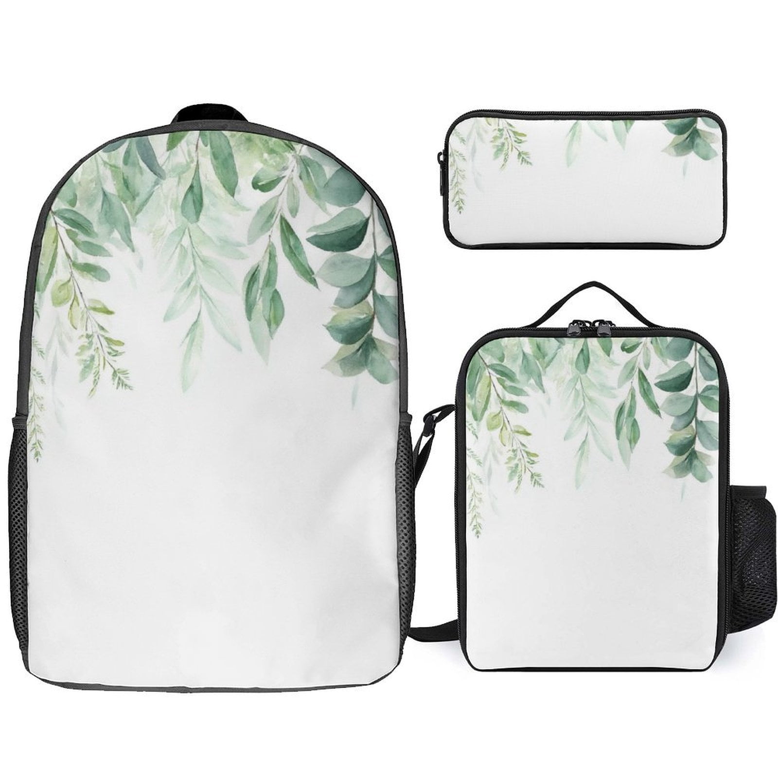 Green Leaf Border Design_1 3D Printed 3pcs/Set Bags Laptop Daypack ...