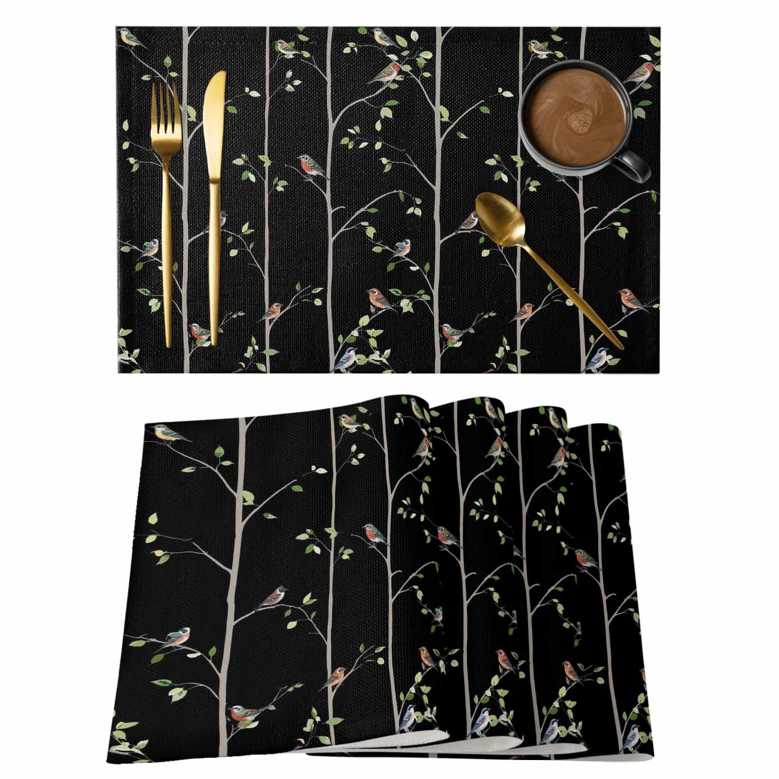 Green Leaf Cotton Linen Placemats Set of 12, Vintage Spring Green Leaf ...