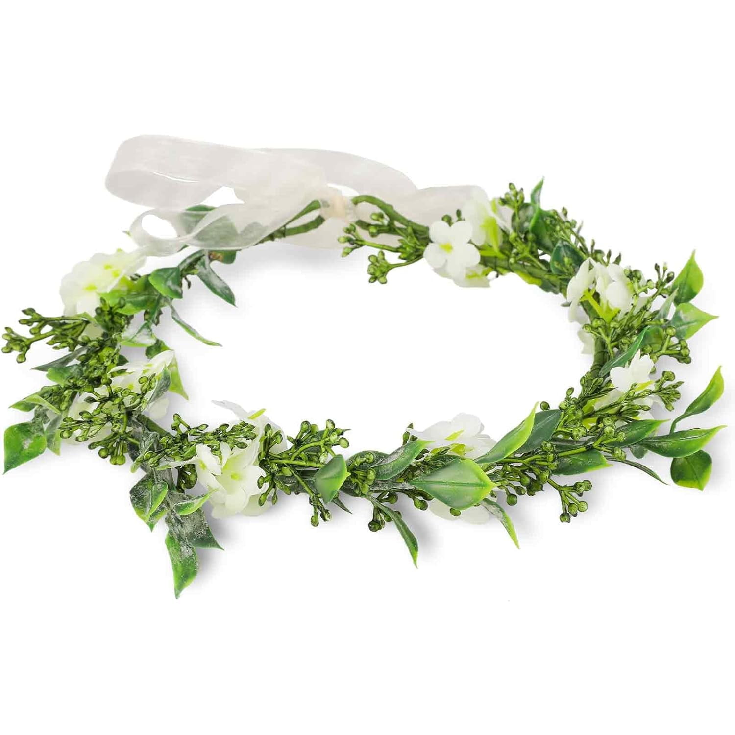 Green Leaf Crowns For Girls Women White Flower Fairy Crowns Headpiece ...