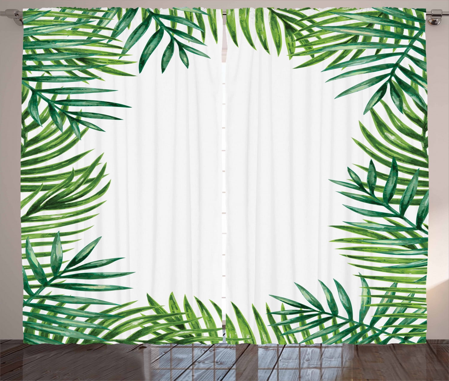 Ambesonne Green Leaf Curtains 2 Panel Set, Fresh Botany Art, 108" x 84 ...