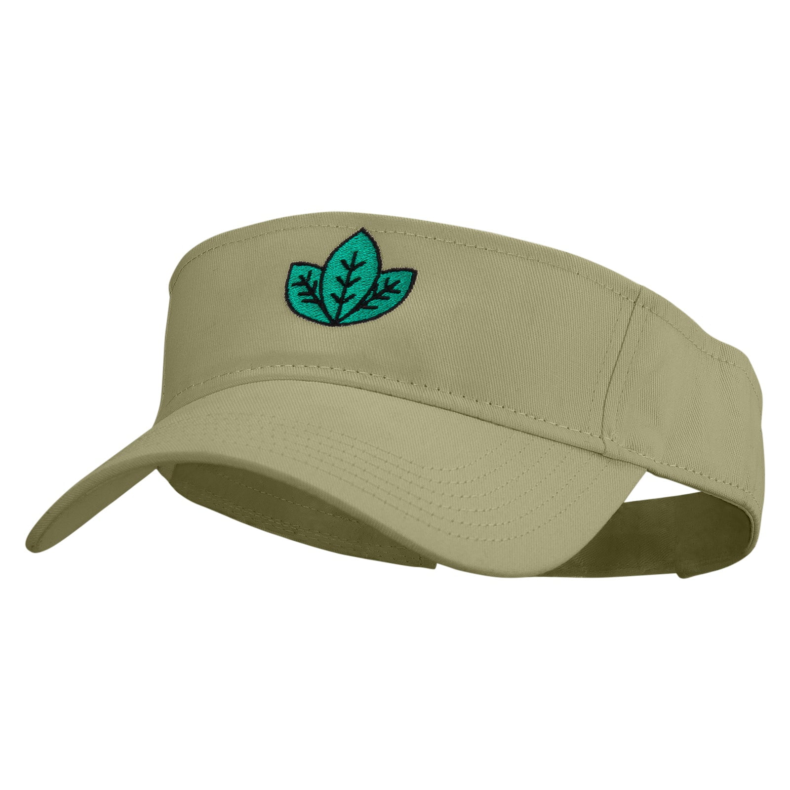 Green Leaf Embroidered Cotton Twill Sun Visor - Khaki OSFM - Walmart.com