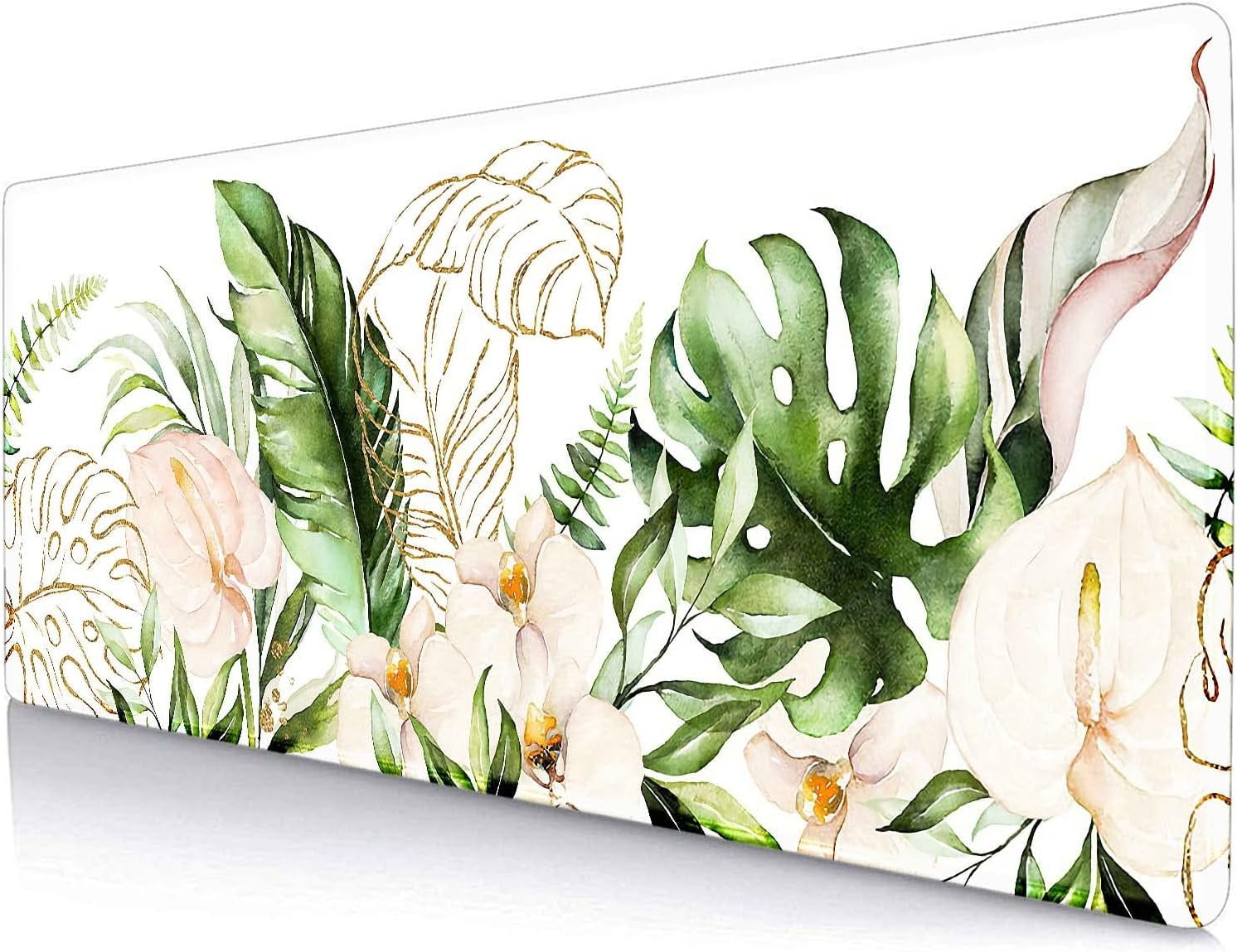 Green Leaf Extended Mouse Pad, Large Mouse Pad with Non-Slip Rubber ...