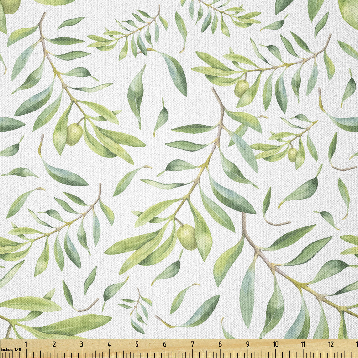 Green Leaf Fabric by The Yard, Watercolor Style Olive Branch ...