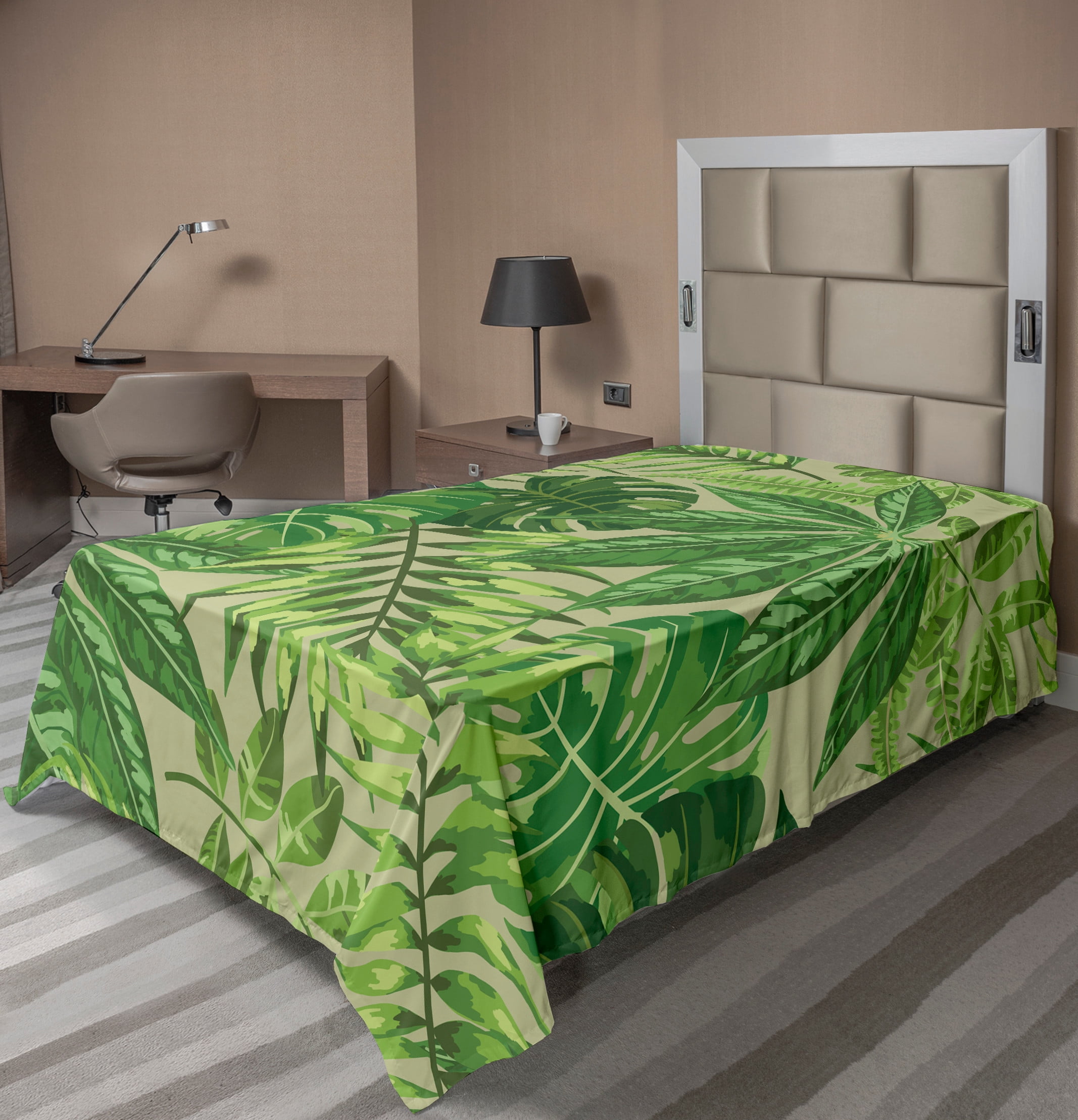 Ambesonne Green Leaf Flat Sheet, Fresh Jungle Aloha, TwinXL Size, Apple ...