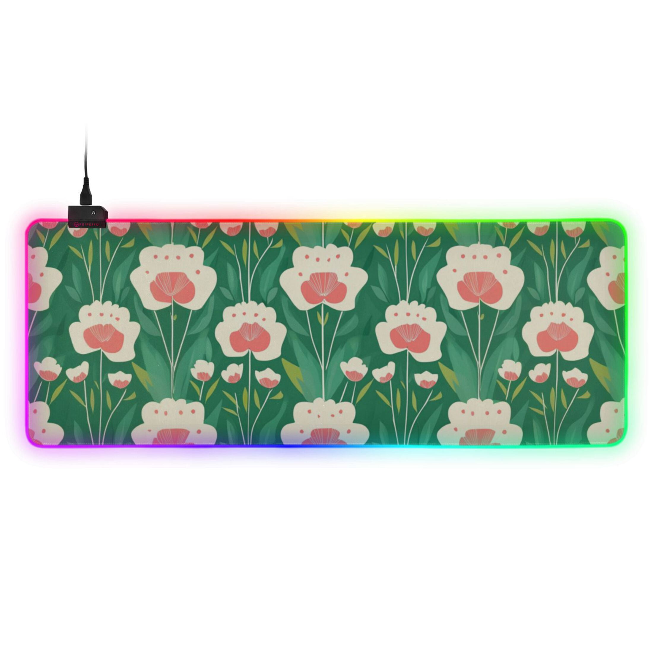Green Leaf Flower Pattern RGB Gaming Mouse Pad Large Keyboard Mat ...