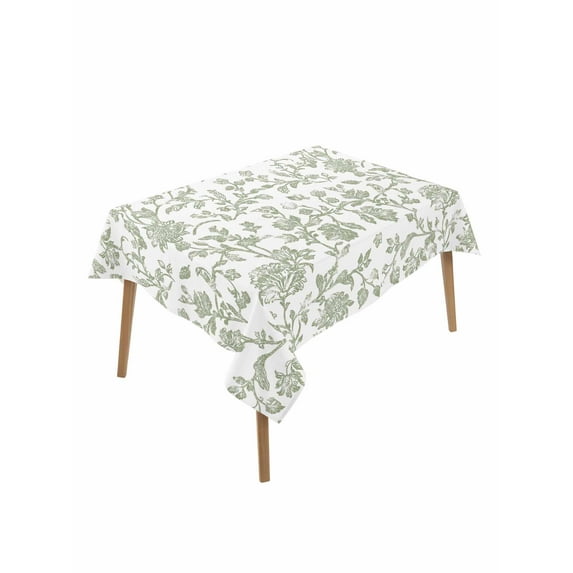 Green Leaf Flower Table Cloth, Vintage Farmhouse Bohemian Spring ...