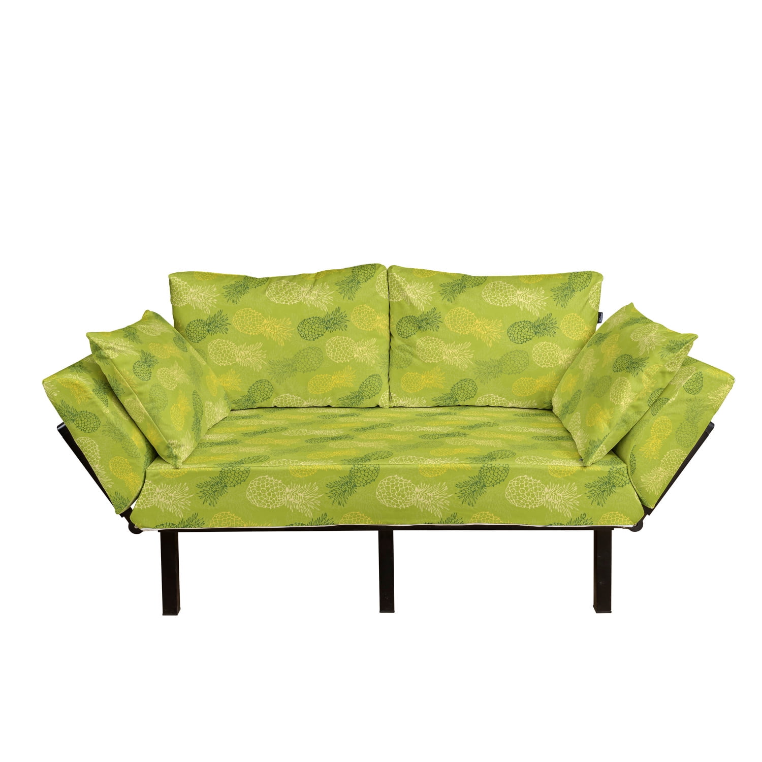 Green Leaf Futon Couch, Hand Drawn Style Exotic Pineapple Fruit ...