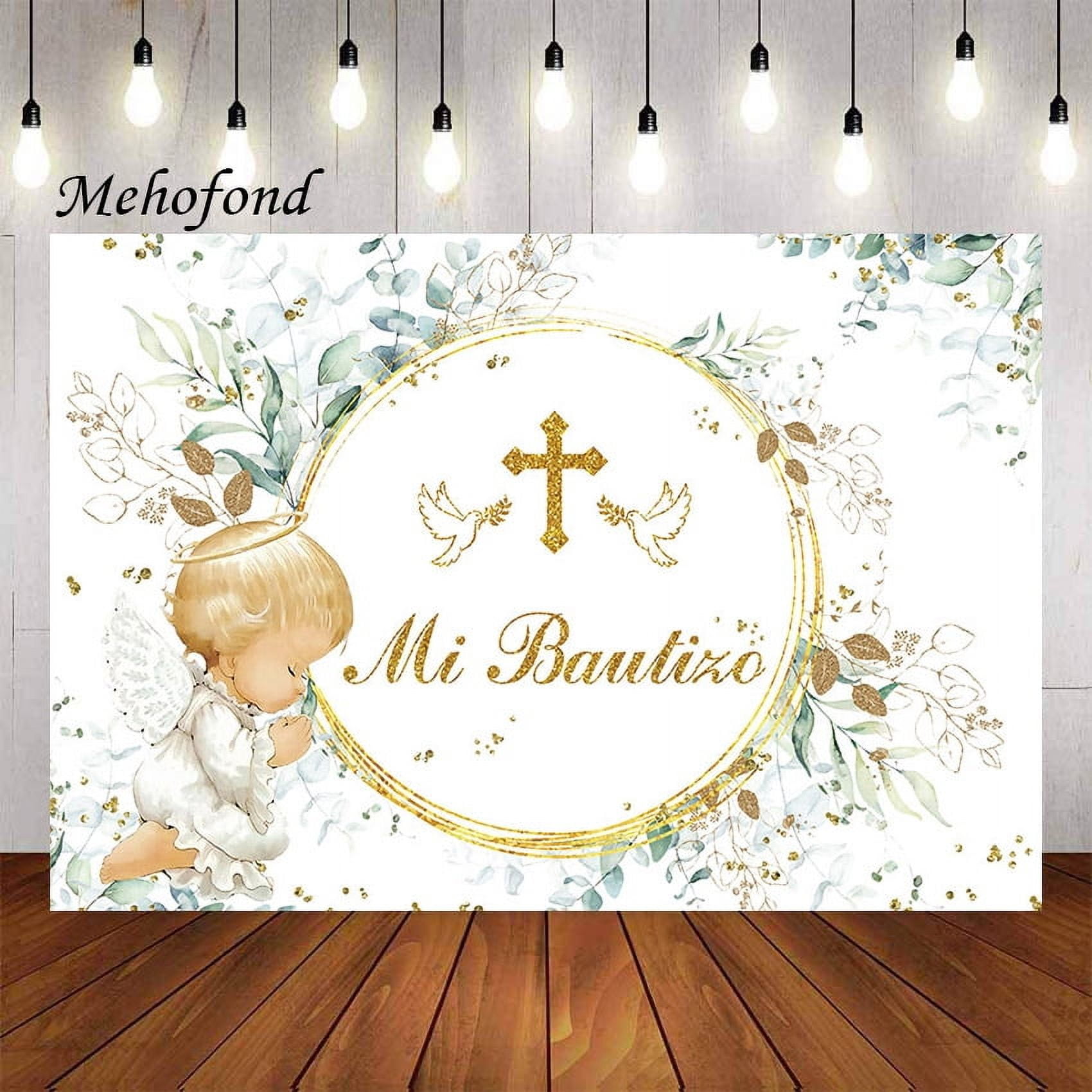 Green Leaf God Bless Girl Boy Mi Bautizo Baptism Christening Party r ...