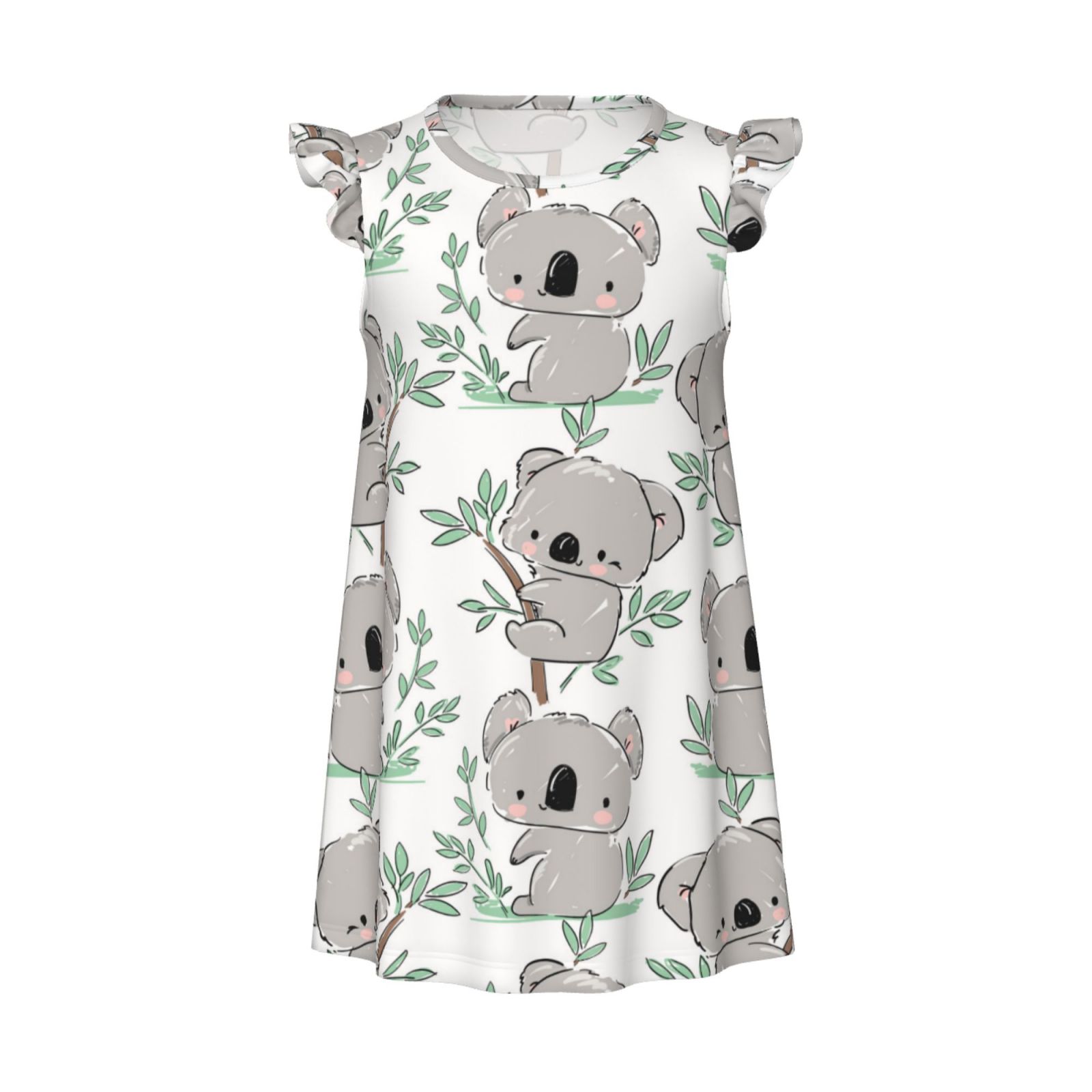 Green Leaf Grey Koala Girls Nightgowns, Flutter Sleeve Pajamas ...