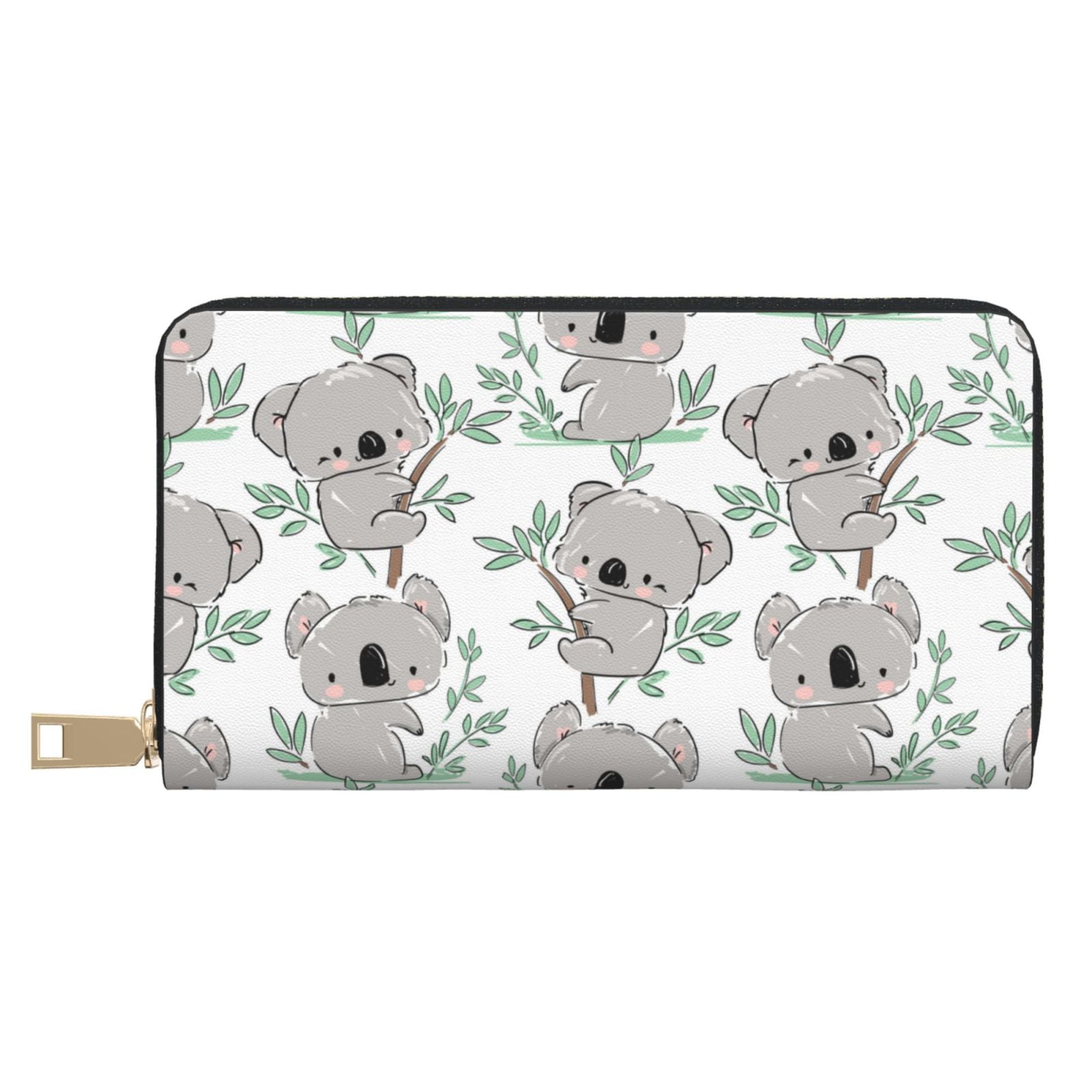 Green Leaf Grey Koala Wallet Women, Leather Bifold Multi Card Wallet ...