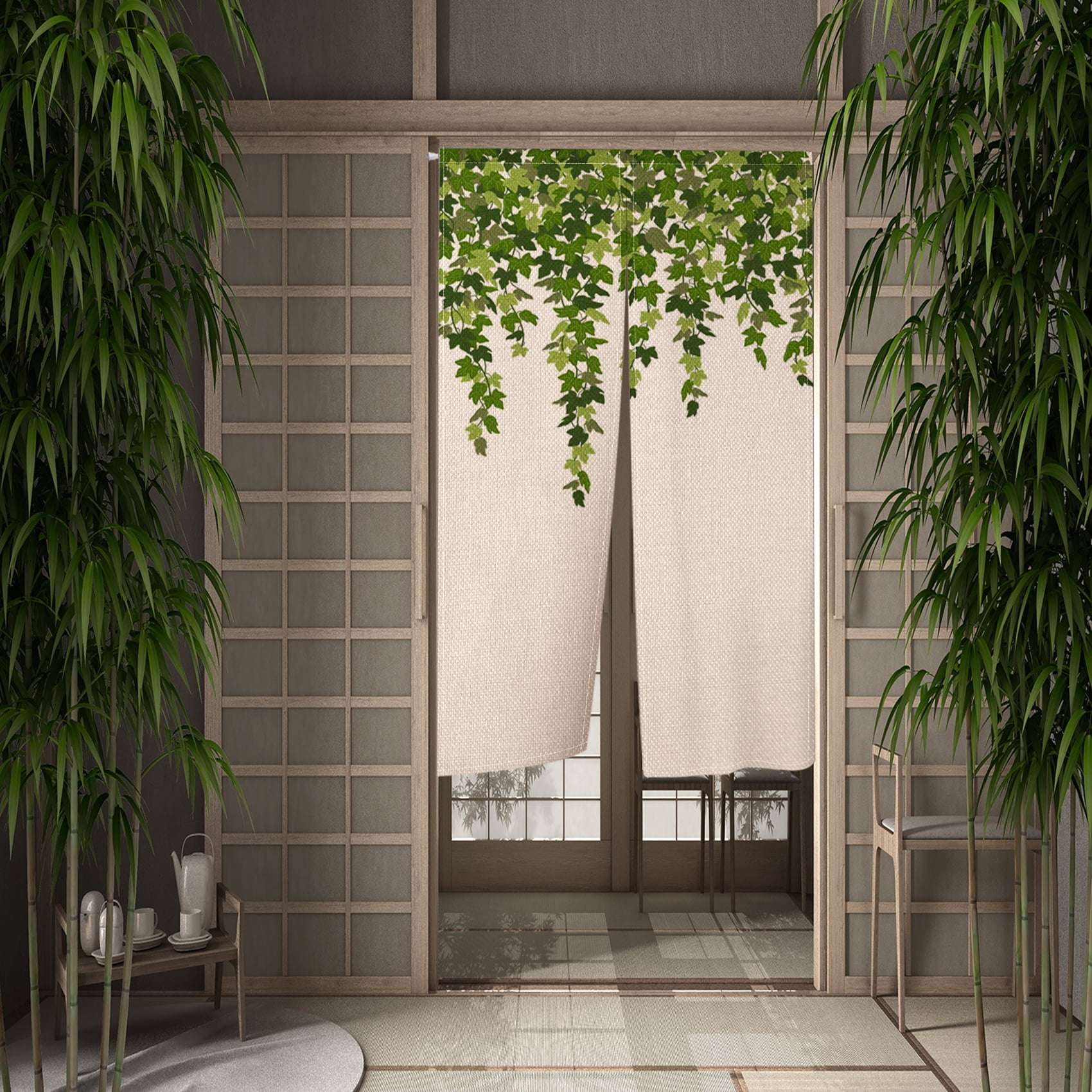 Green Leaf Japanese Noren Door Curtain Tropical Plant Kitchen Bedroom ...
