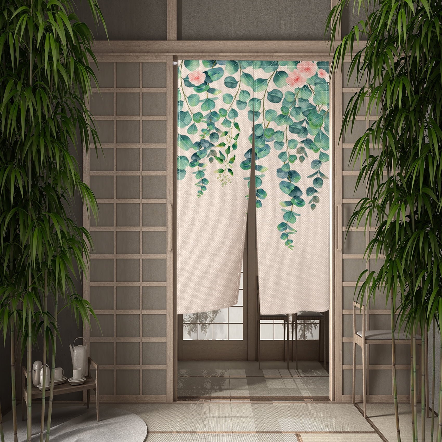 Green Leaf Japanese Noren Door Curtain Tropical Plant Kitchen Bedroom ...