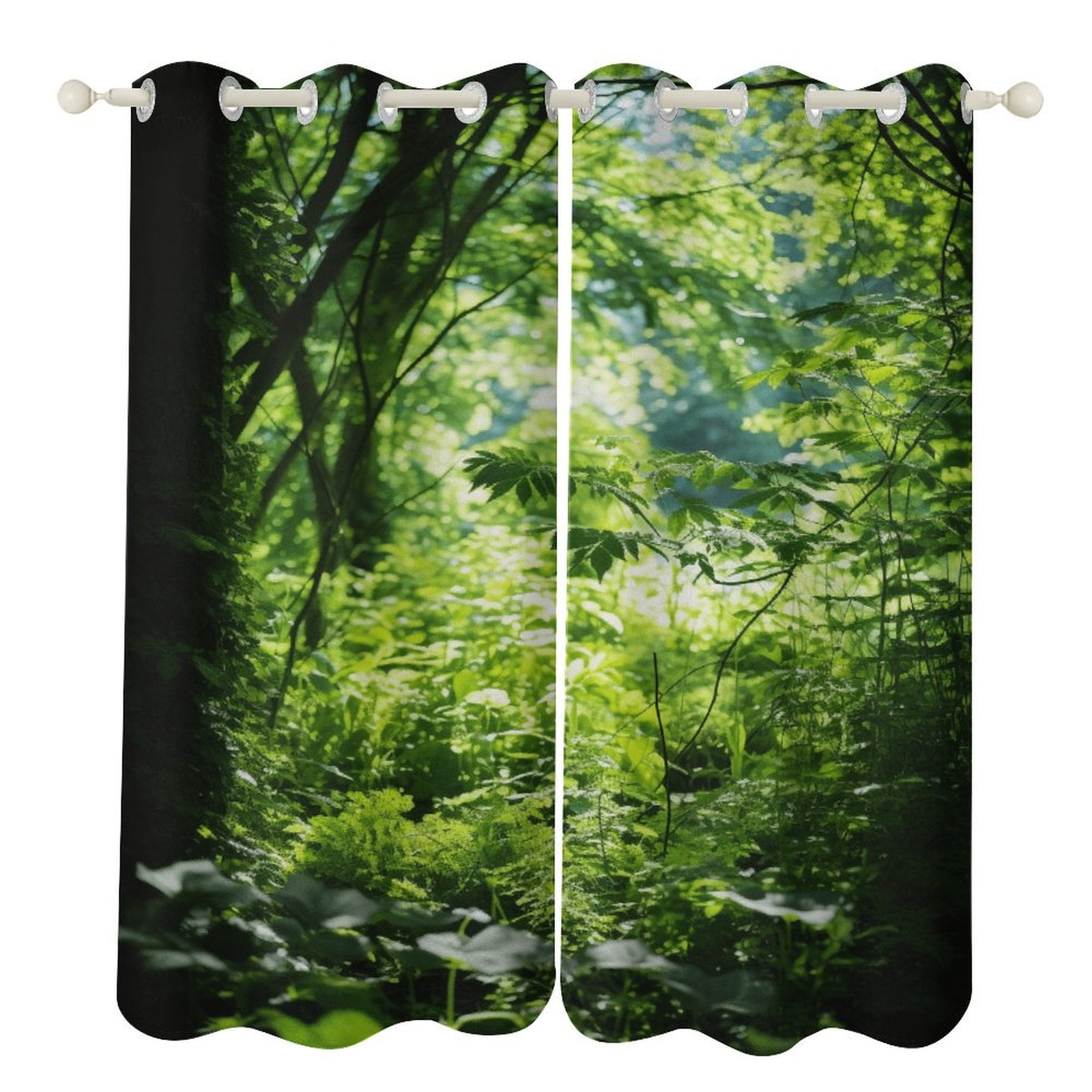 Green Leaf Jungle Animals 2 Panel Curtain Set, Watercolor Painting ...