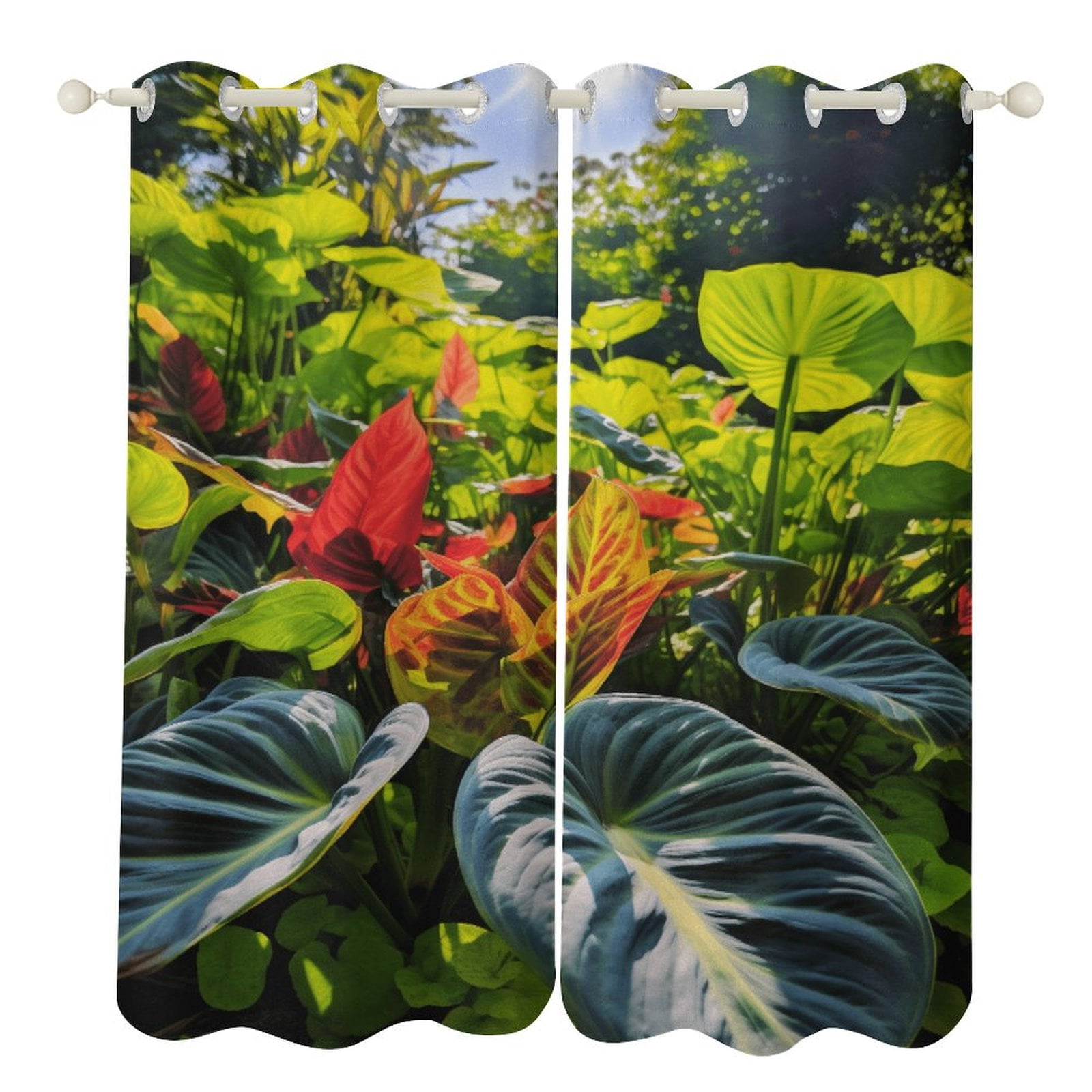 Green Leaf Jungle Animals 2 Panel Curtain Set, Watercolor Painting ...