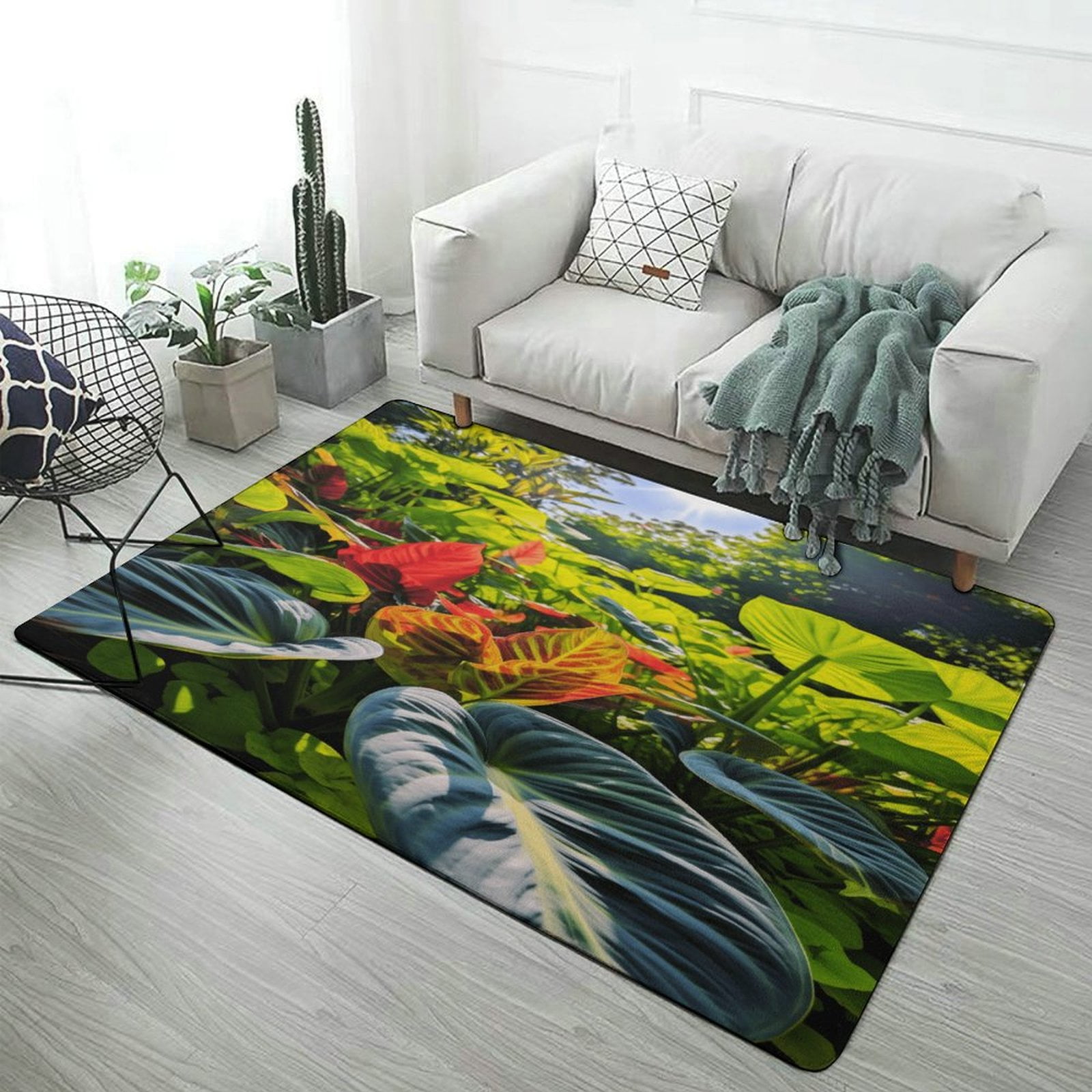 Green Leaf Jungle Animals Carpet Rug for Home Living Room Bedroom Sofa ...