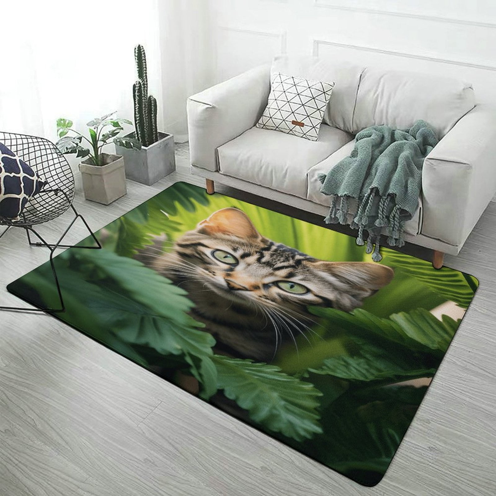 Green Leaf Jungle Animals Carpet Rug for Home Living Room Bedroom Sofa ...