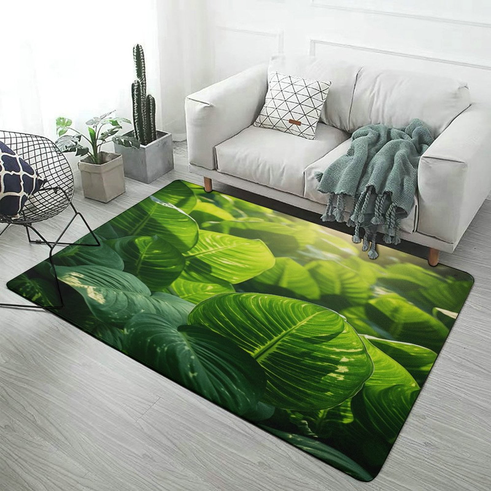 Green Leaf Jungle Animals Carpet Style Living Room Bedroom Rug Modern ...