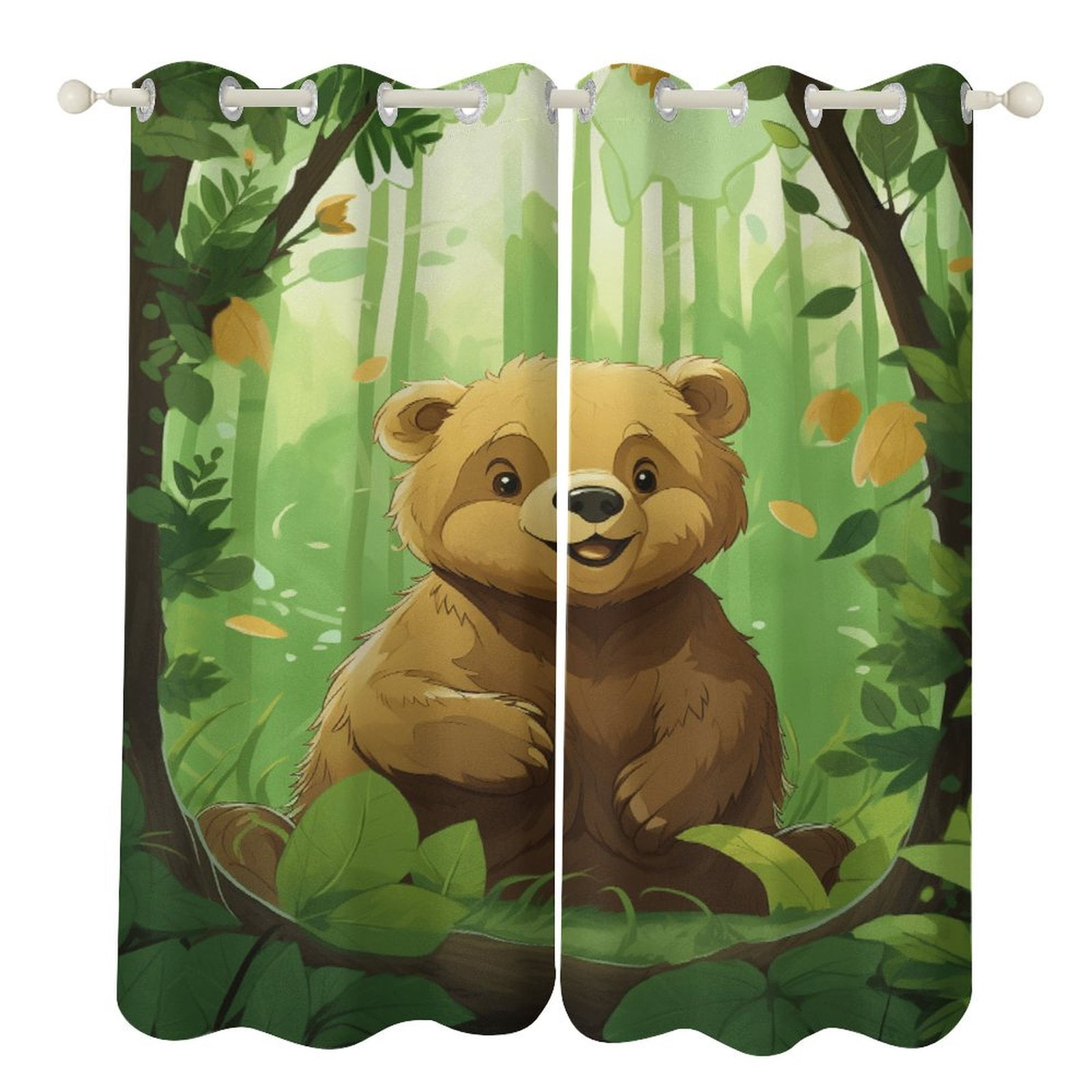 Green Leaf Jungle Animals Curtains Aesthetic Envrionmental Friendly ...