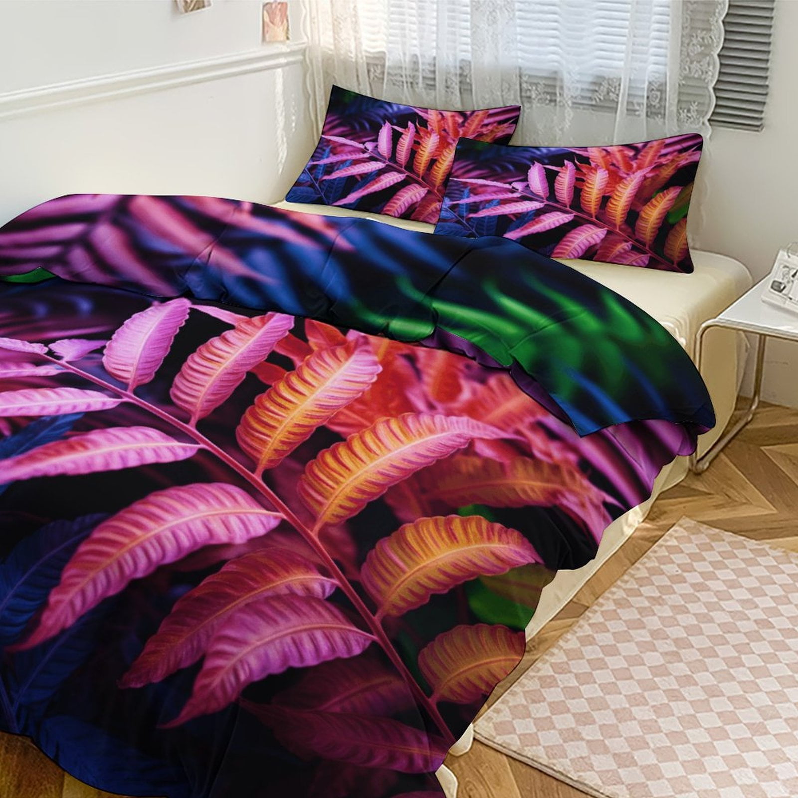 Green Leaf Jungle Animals Duvet Cover Set Themed Multicolor Polyester ...