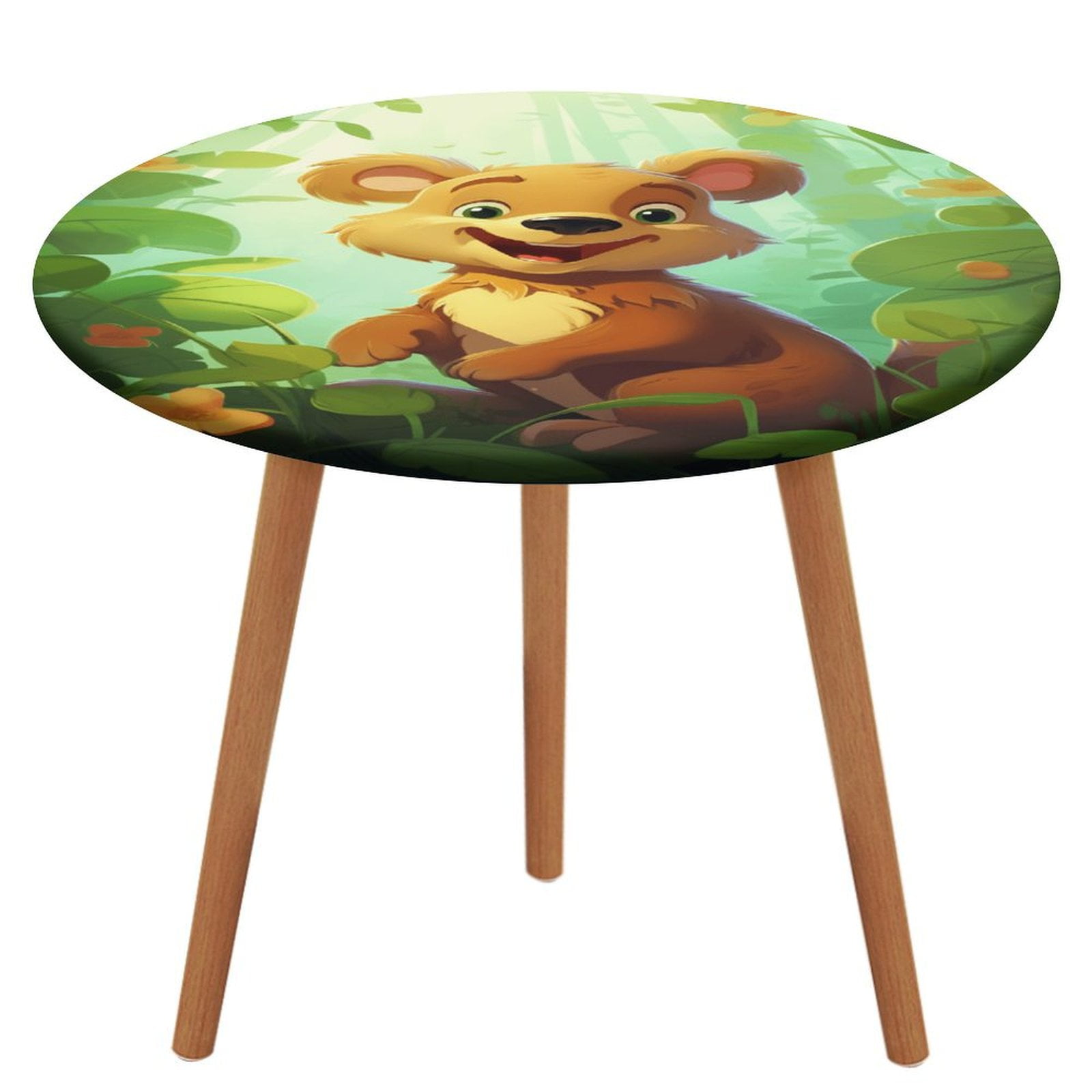 Green Leaf Jungle Animals Pattern Round Tablecloth Waterproof Elastic ...