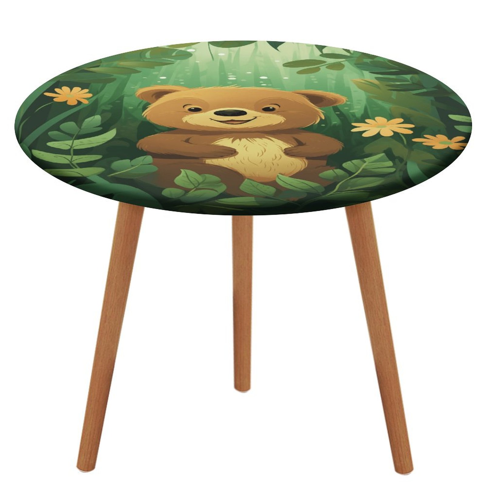 Green Leaf Jungle Animals Pattern Round Tablecloth Waterproof Elastic ...