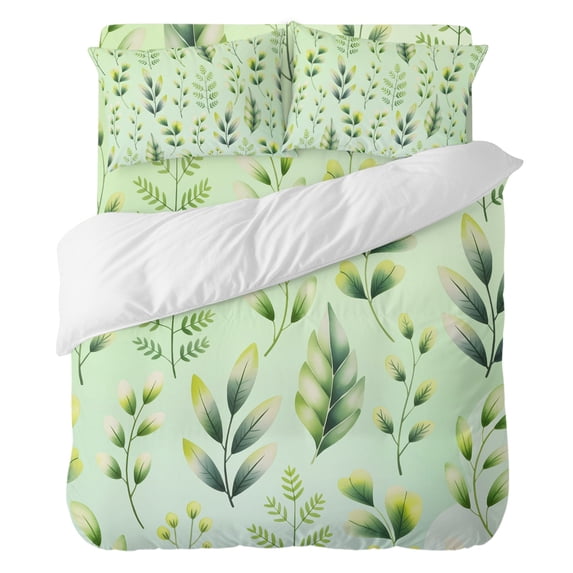 Green Leaf King Duvet Cover Set, Spring Plant Branch Abstract Botanical ...