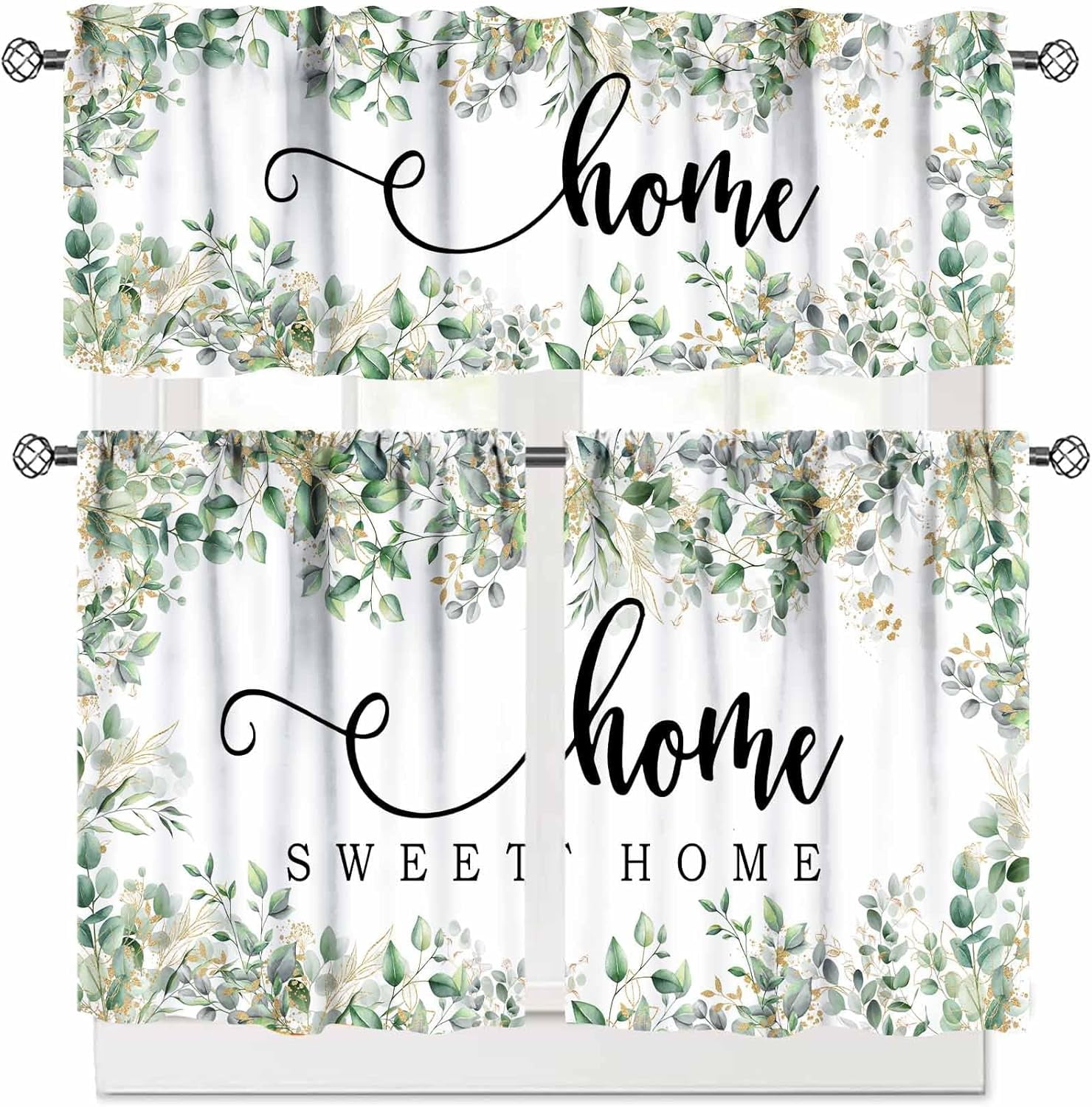 Green Leaf Kitchen Curtains Valance,Spring Summer Eucalyptus Leaf ...