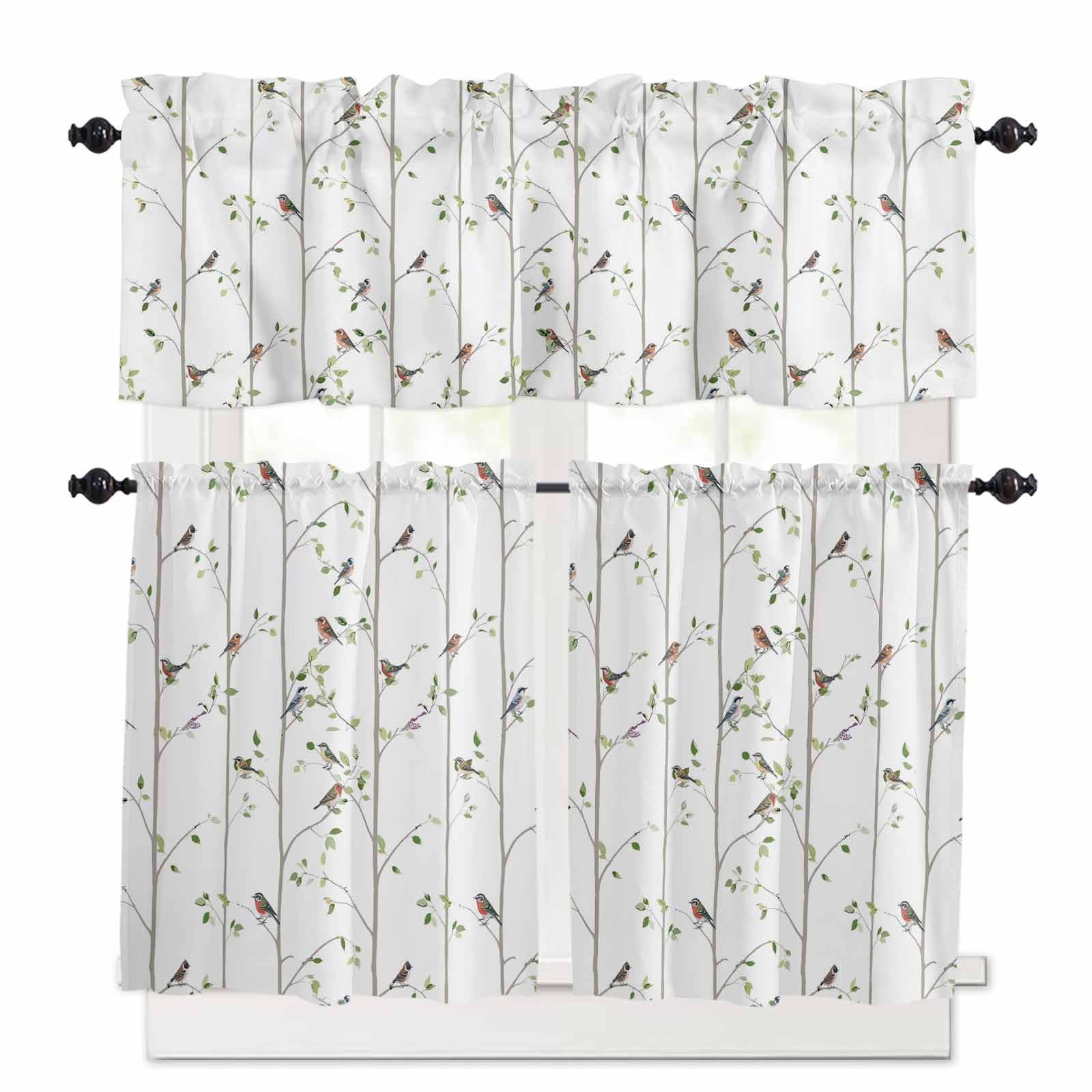 Green Leaf Kitchen Curtains Valances and Tiers Set of 3 Vintage Spring ...