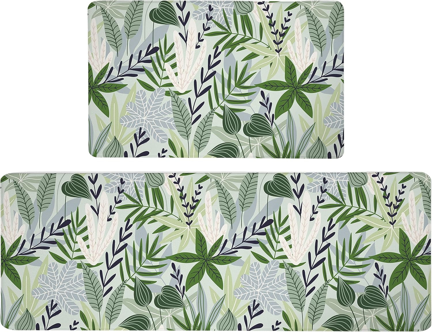 Green Leaf Kitchen Rug Set of 2 Tropical Plant Leaf Anti-Fatigue Non ...