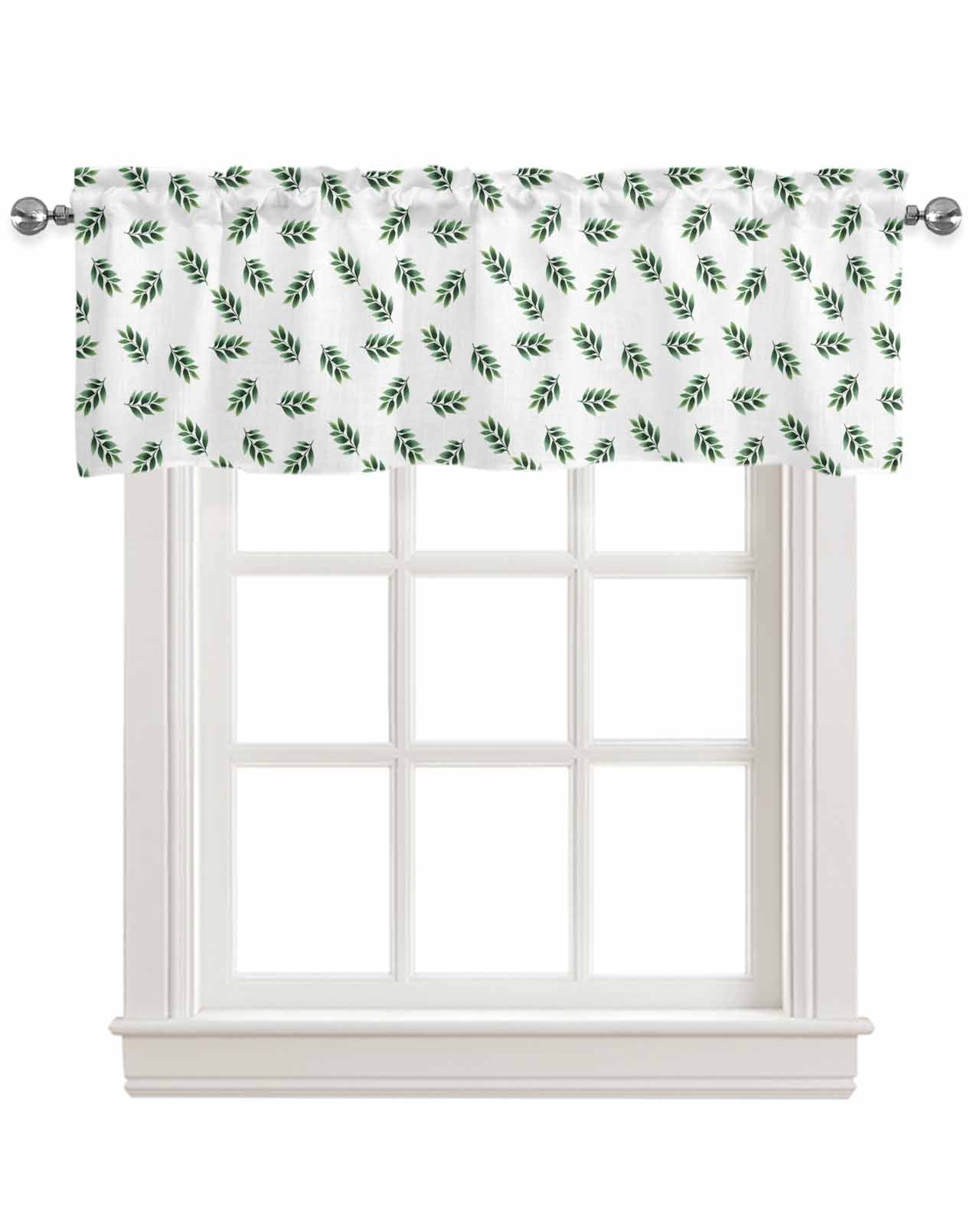 Green Leaf Kitchen Valances for Windows Farmhouse Linen Window Valance ...