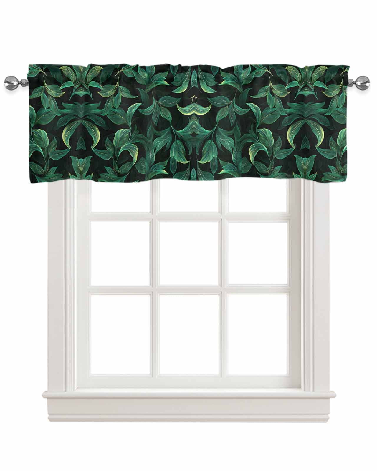 Green Leaf Kitchen Valances for Windows Farmhouse Linen Window Valance ...