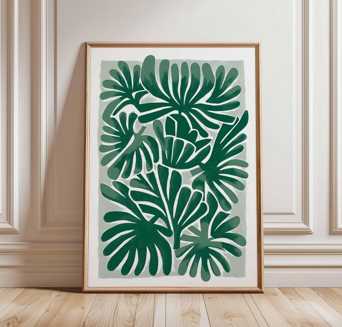 Green Leaf Modern Botanical Minimalist Tropical Plant Abstract Jungle ...