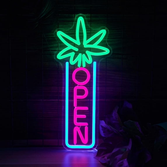 Green Leaf Neon Sign Dimmable Open Neon Lights for Wall Decor LED Neon ...