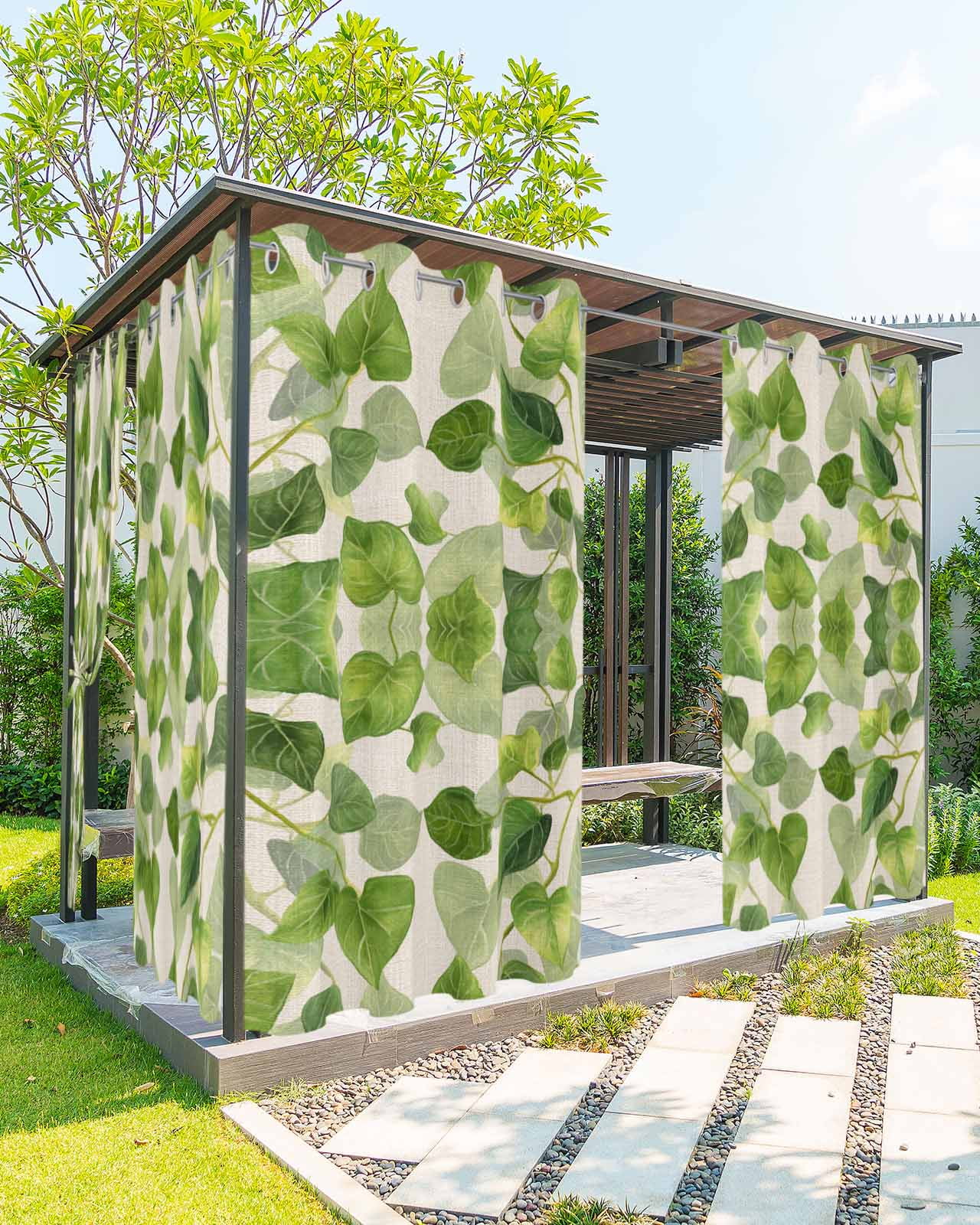 Green Leaf Outdoor Curtains for Patio, Spring Watercolor Country Green ...