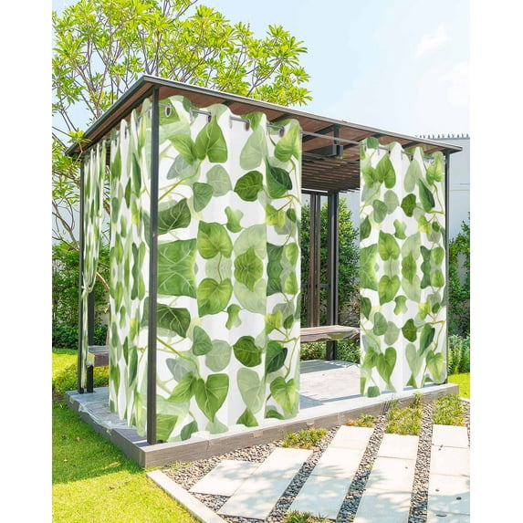 Green Leaf Outdoor Curtains for Patio, Spring Watercolor Country Green ...