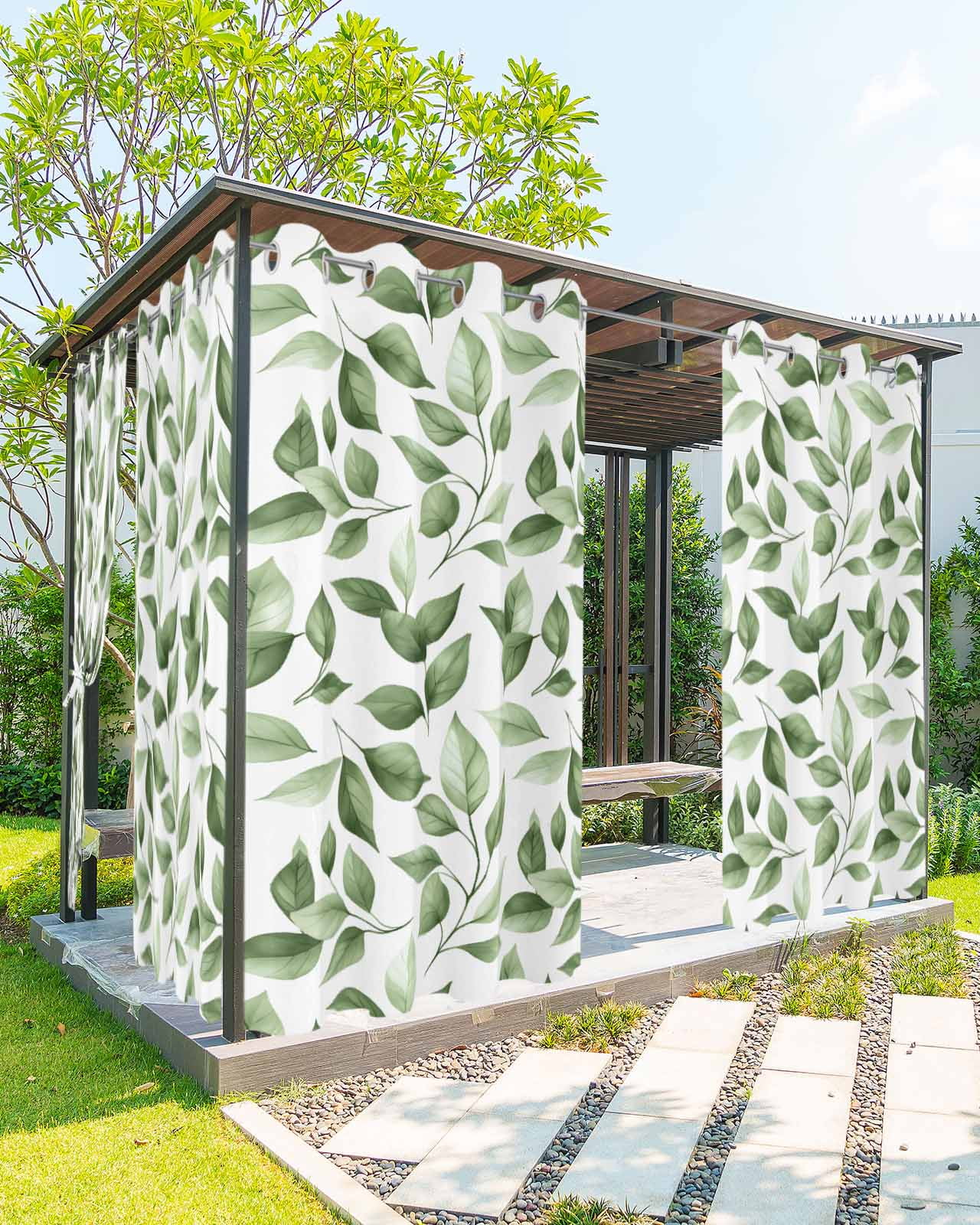 Green Leaf Outdoor Curtains for Patio Waterproof, Country Plant ...