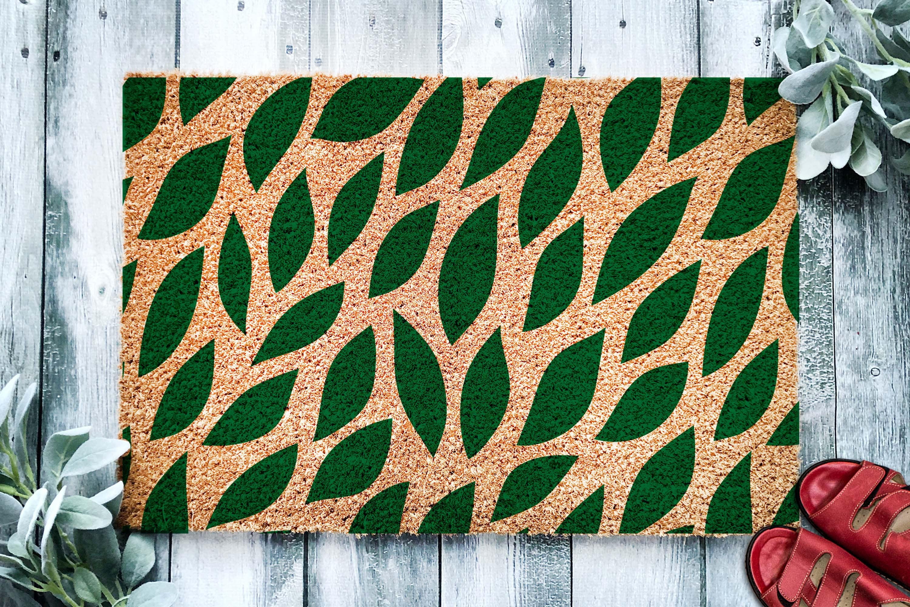 Green Leaf Pattern Door Mat | Houseplant Leaf Doormat | Plant Mom ...