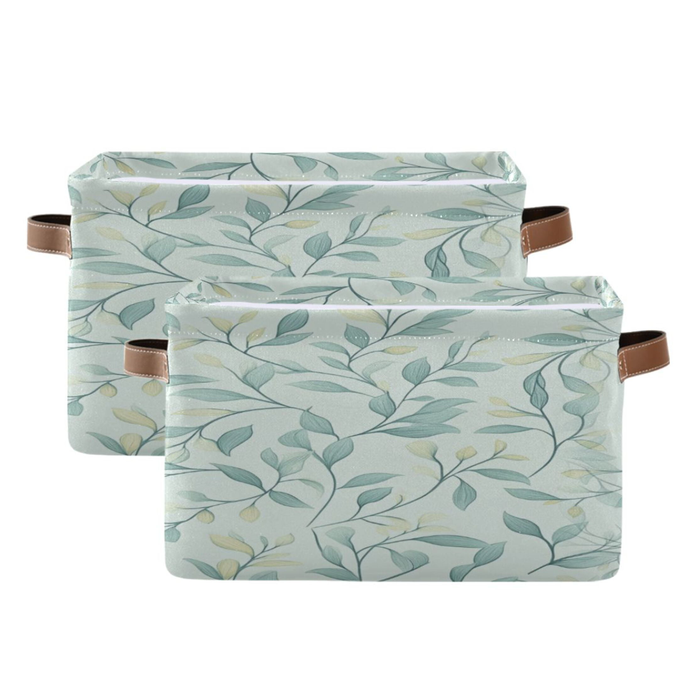Green Leaf Pattern Foldable Storage Basket,Canvas Fabric Foldable ...