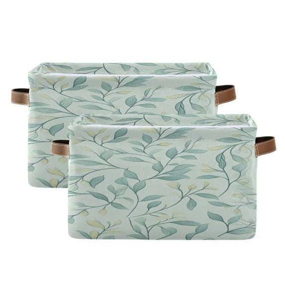 Green Leaf Pattern Foldable Storage Basket,Canvas Fabric Foldable ...