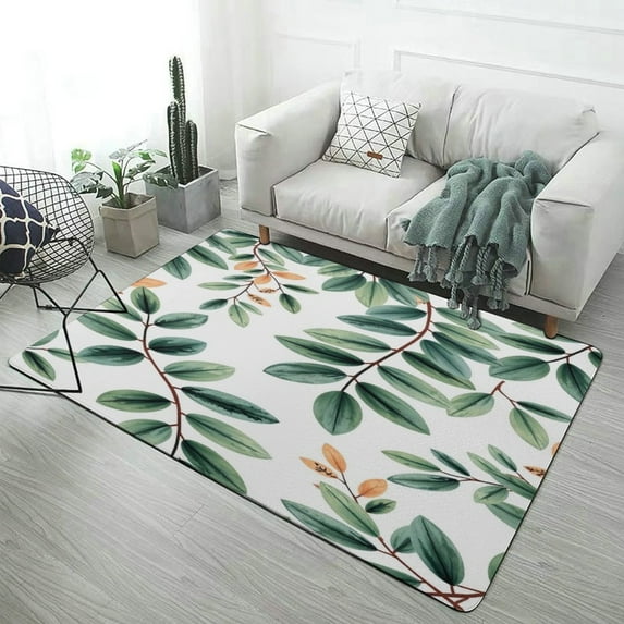 Green Leaf Pattern Rug Non-Slip Floor Carpet for Living Room Bedroom ...