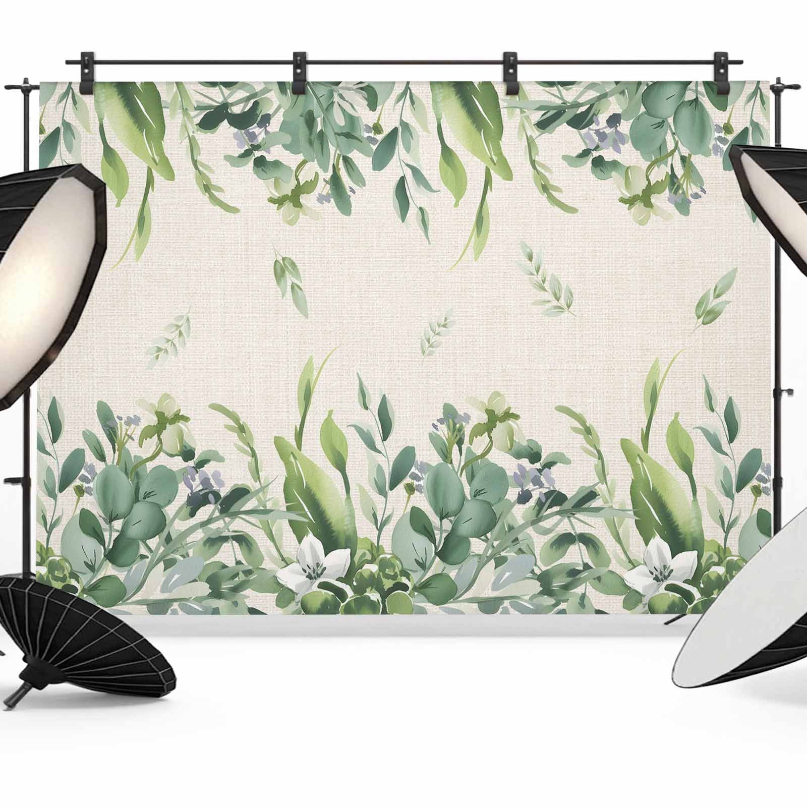 Green Leaf Photography Backdrop 7x5FT, Summer Watercolor Country Green ...