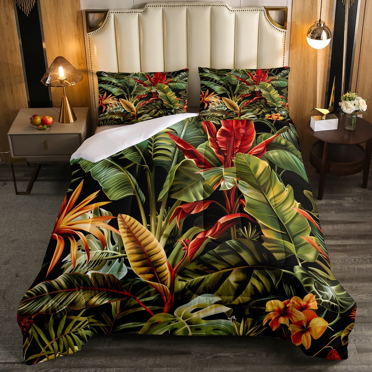 Green Leaf Plant Full Bedding Set,Tropical Botanical Leaves Comforter Set Adults,Jungle Forest ...