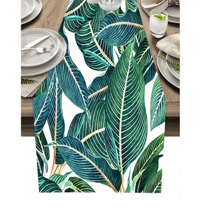 Green Leaf Plant Pattern Table Runners Tropical Rainforest Summer Lotus ...