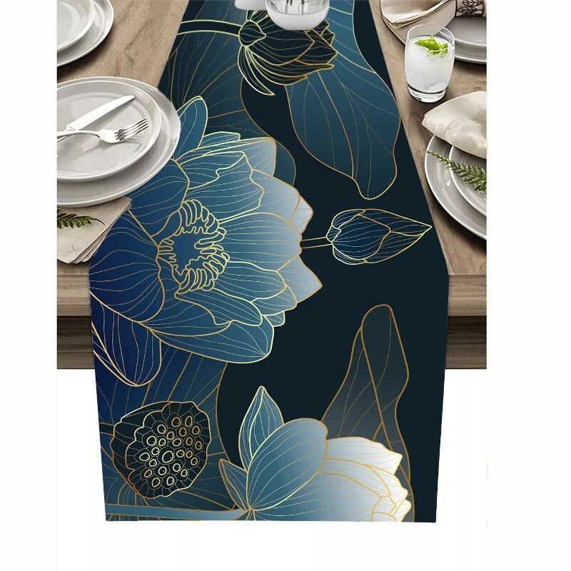 Green Leaf Plant Pattern Table Runners Tropical Rainforest Summer Lotus ...