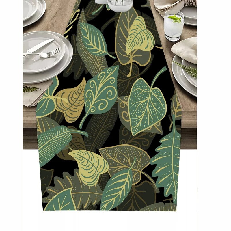 Green Leaf Plant Pattern Table Runners Tropical Rainforest Summer Lotus ...