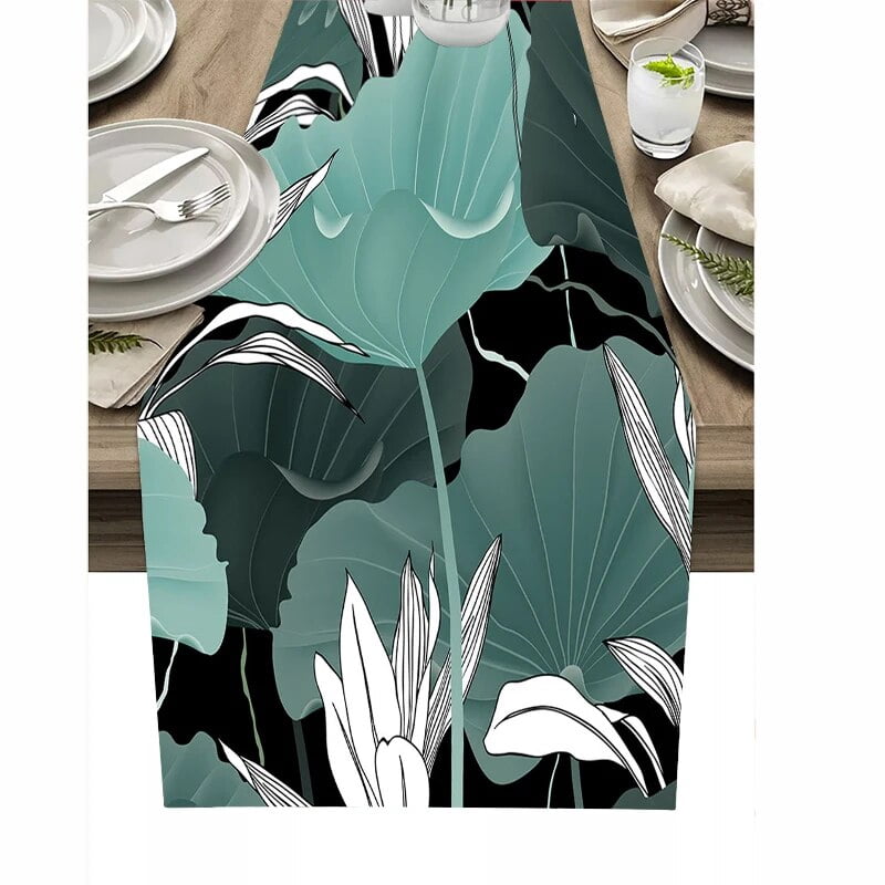 Green Leaf Plant Pattern Table Runners Tropical Rainforest Summer Lotus ...