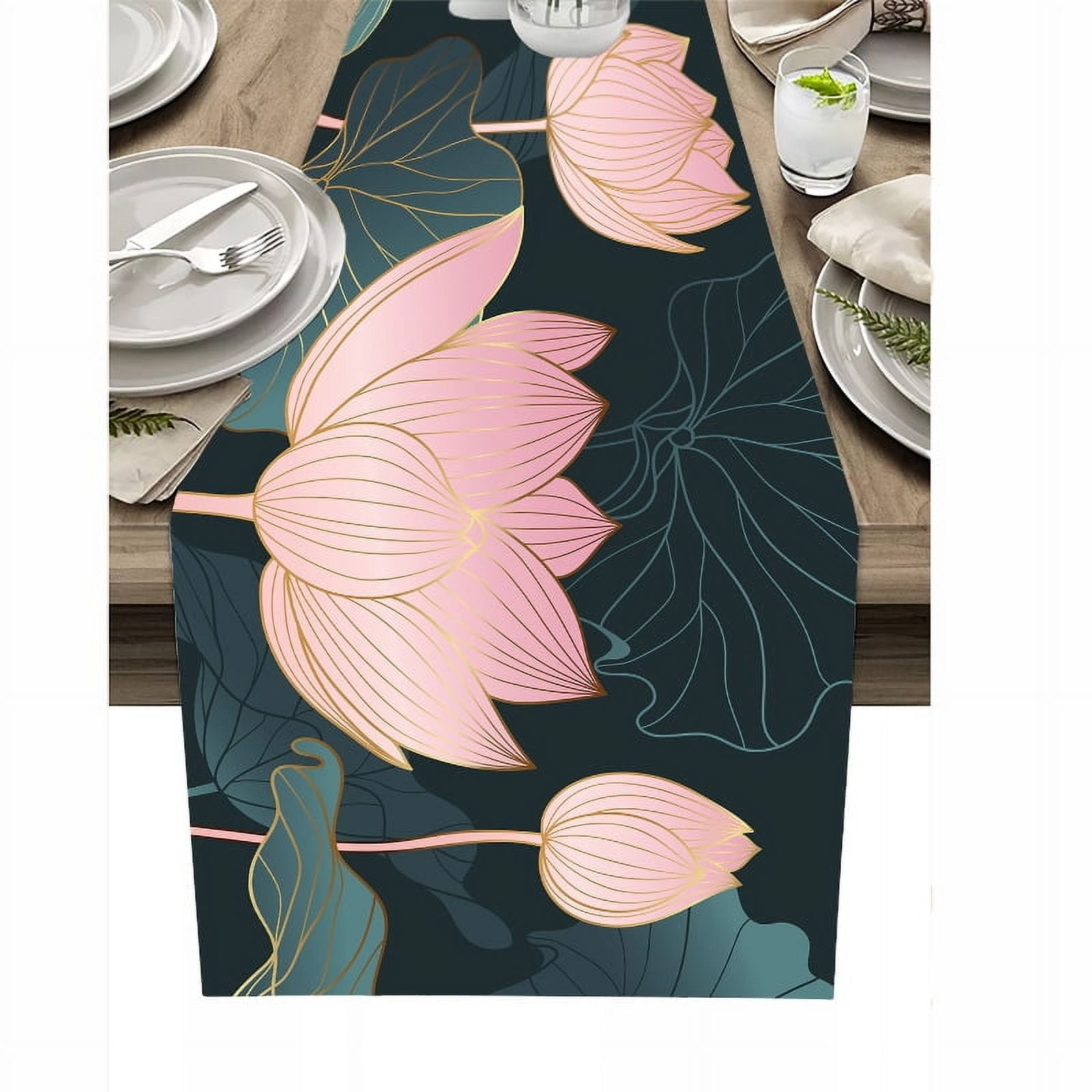Green Leaf Plant Pattern Table Runners Tropical Rainforest Summer Lotus ...